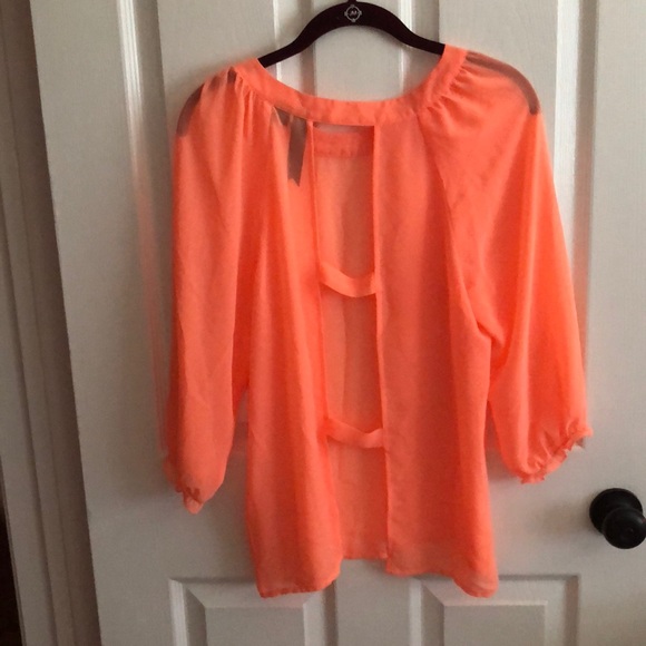Tops | Sheer Peach Top With Open Back Panels | Poshmark
